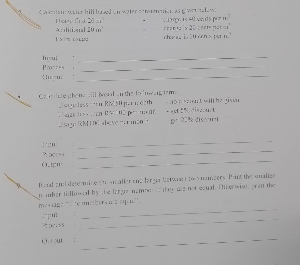 Solved Calculate water bill based on water consumption as | Chegg.com