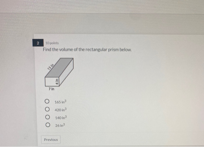 Solved 2 10 points Find the volume of the rectangular prism | Chegg.com