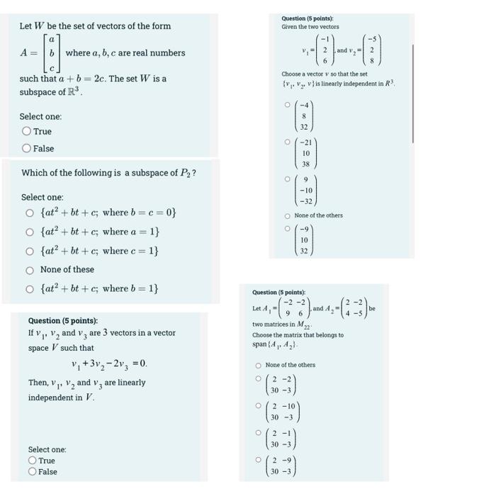 Solved Let W be the set of vectors of the form Question (5 | Chegg.com