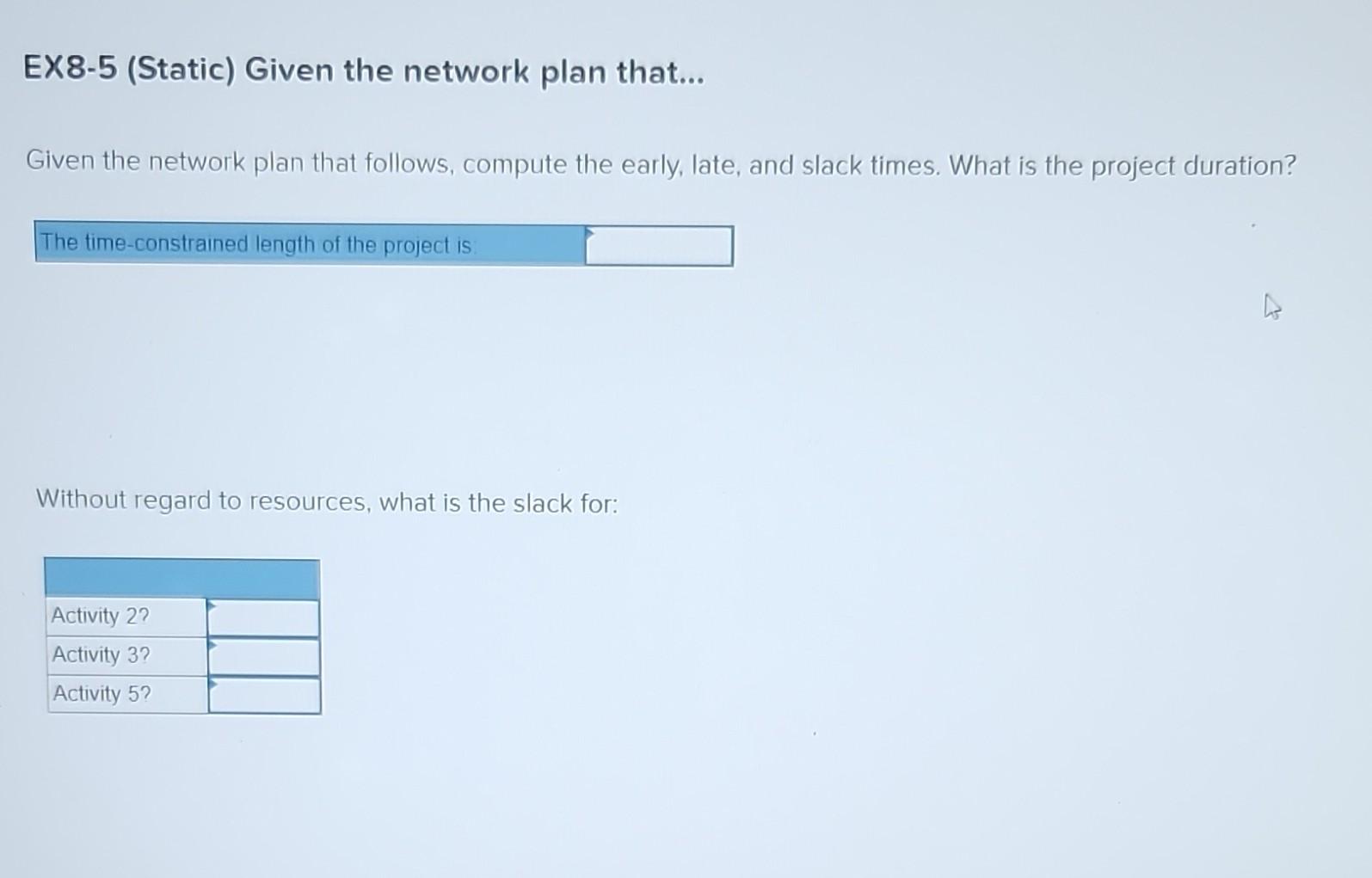 EX8-5 (Static) Given the network plan that... Given | Chegg.com
