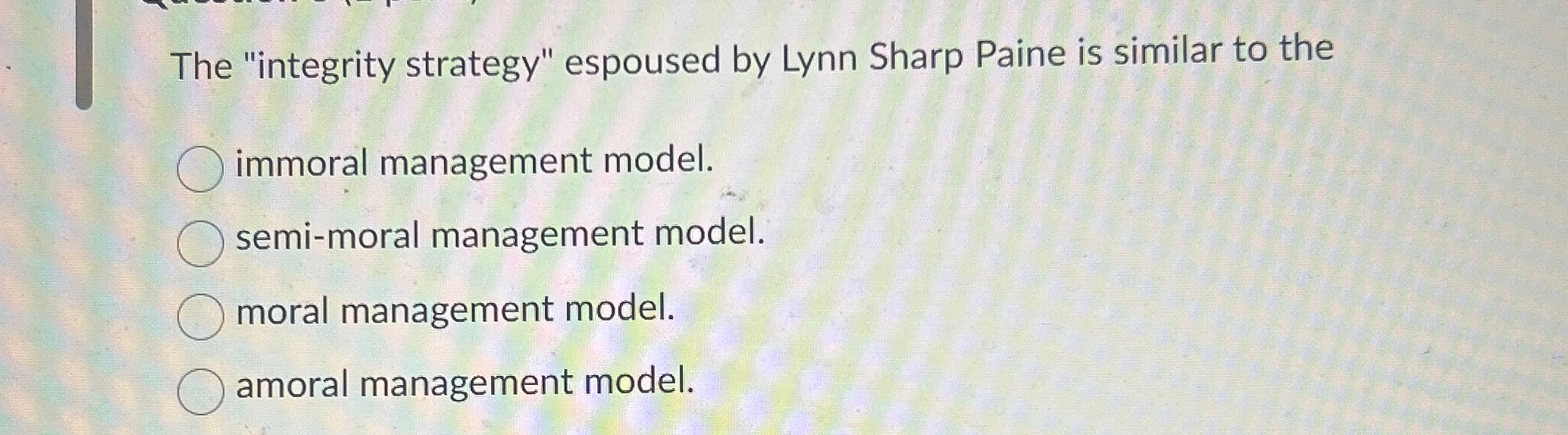 Solved The "integrity strategy" espoused by Lynn Sharp Paine | Chegg.com