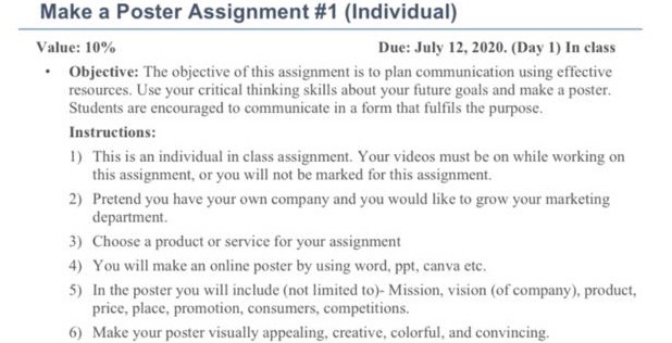 Solved Make a Poster Assignment #1 (Individual) Value: 10% | Chegg.com