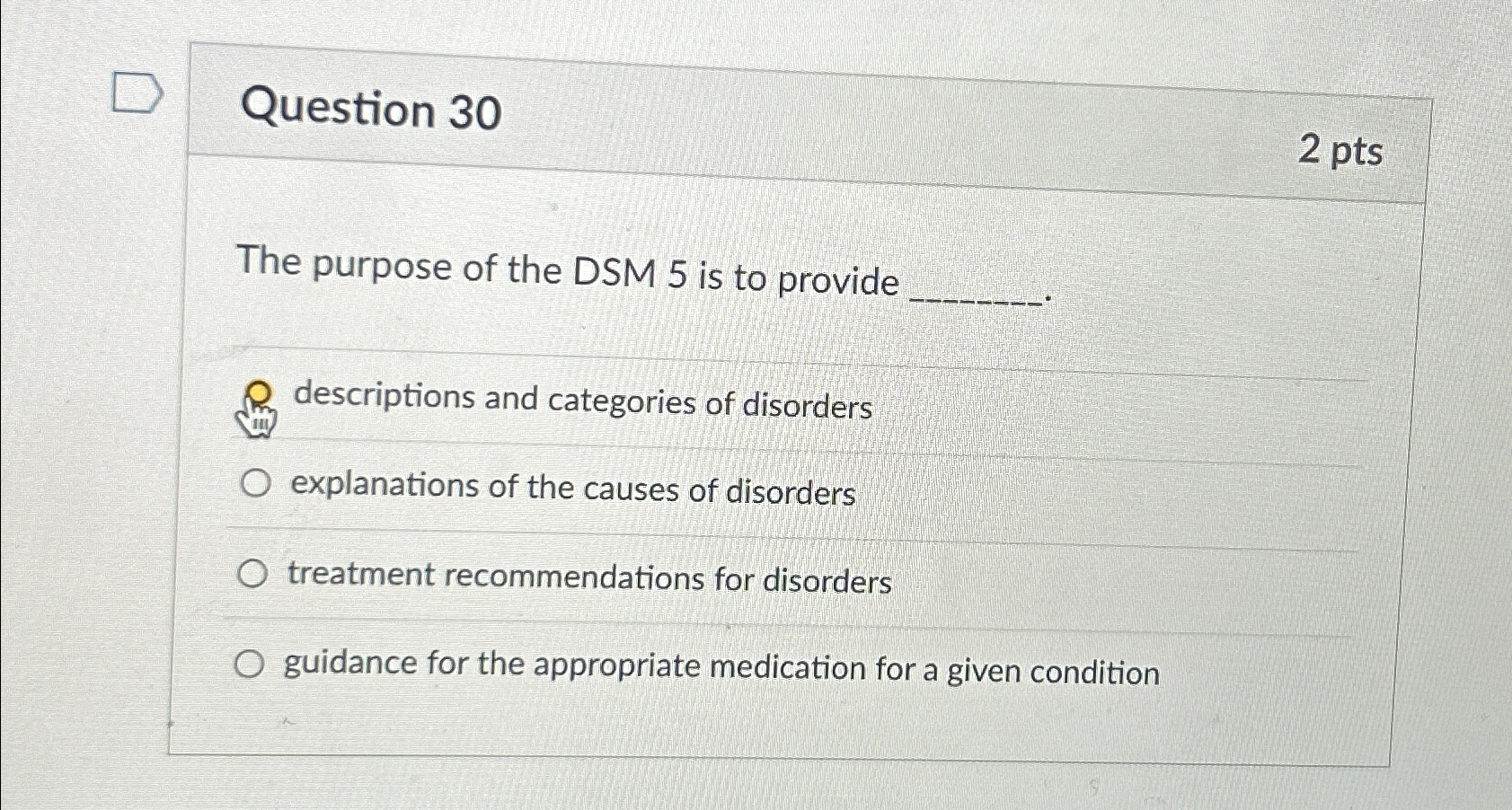 Solved Question 302 ﻿ptsThe purpose of the DSM 5 ﻿is to | Chegg.com