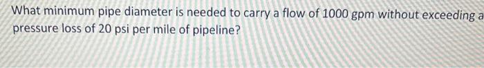 Solved What minimum pipe diameter is needed to carry a flow | Chegg.com