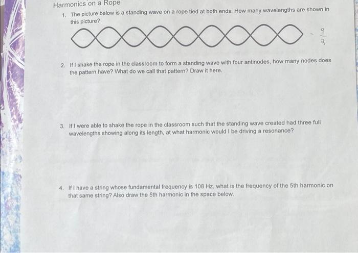 Solved Harmonics on a Rope 1. The picture below is a | Chegg.com