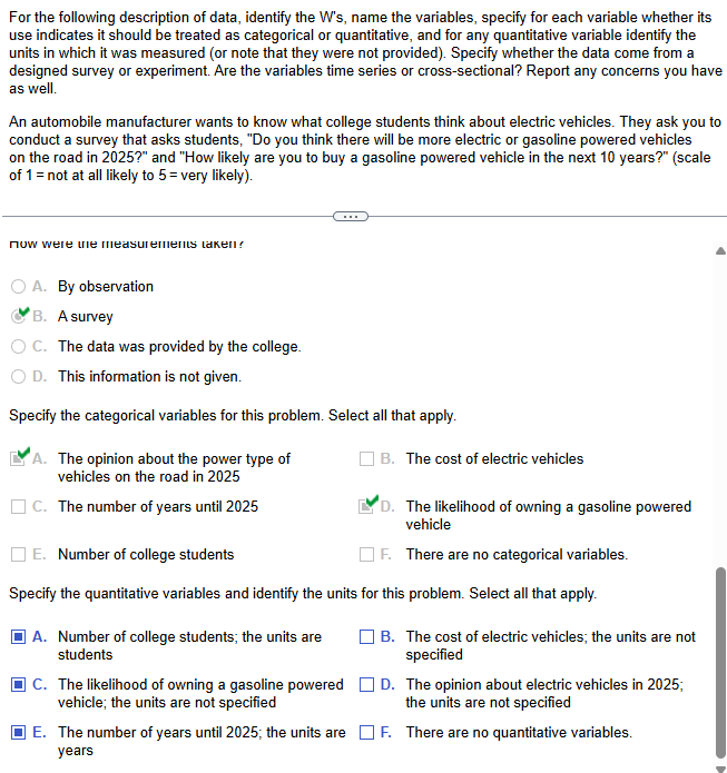 Solved For the following description of data, identify the | Chegg.com
