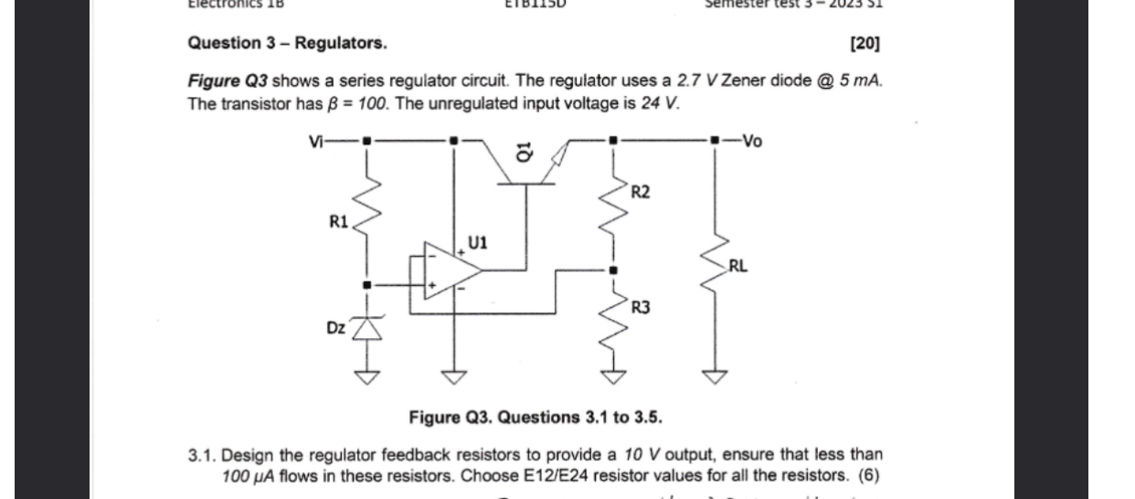 Solved Question 3 - ﻿Regulators.20Figure Q3 ﻿shows a series | Chegg.com