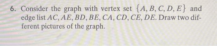 Solved 6. Consider the graph with vertex set {A,B,C,D,E} and | Chegg.com