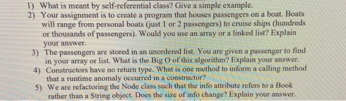 Solved a 1) What is meant by self-referential class? Give a | Chegg.com