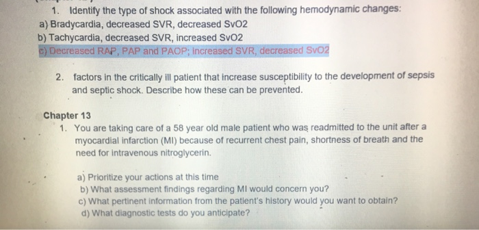 Solved 1. Identify the type of shock associated with the | Chegg.com