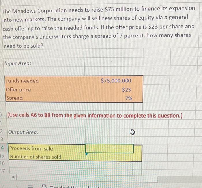 Solved The Meadows Corporation needs to raise $75 million to | Chegg.com