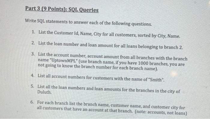 Solved Submit SQL commands used to answer Part 1, Part 2, | Chegg.com
