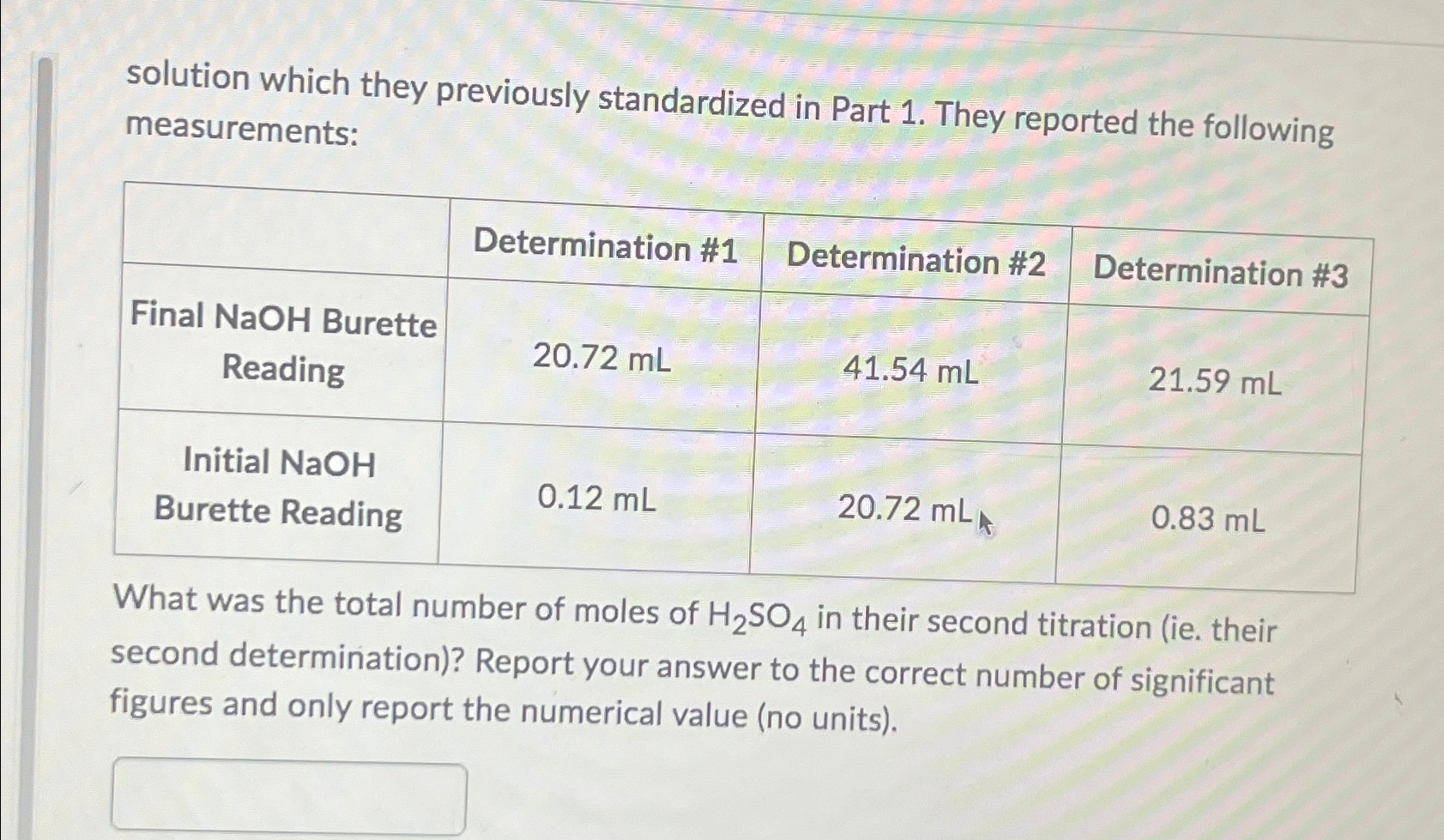 solution which they previously standardized in Part | Chegg.com