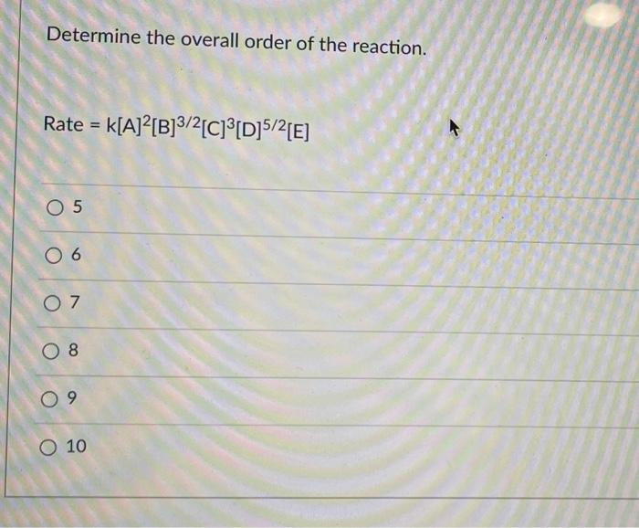 Solved Determine the overall order of the reaction. Rate = | Chegg.com