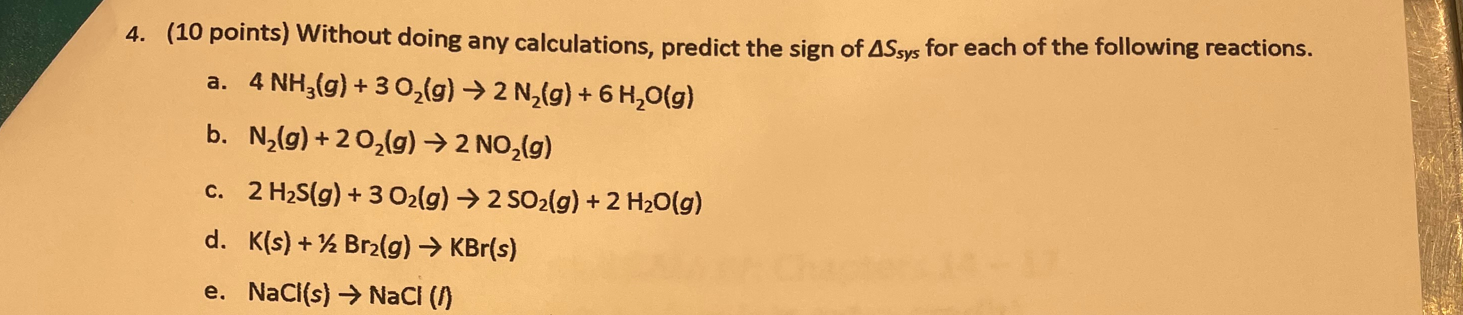 Solved (10 ﻿points) ﻿Without doing any calculations, predict | Chegg.com
