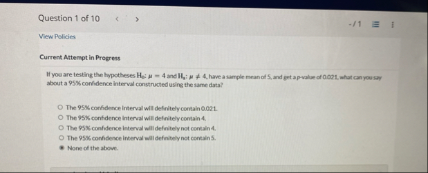 Solved Question 1 ﻿of 10View PoliciesCurrent Attempt in | Chegg.com