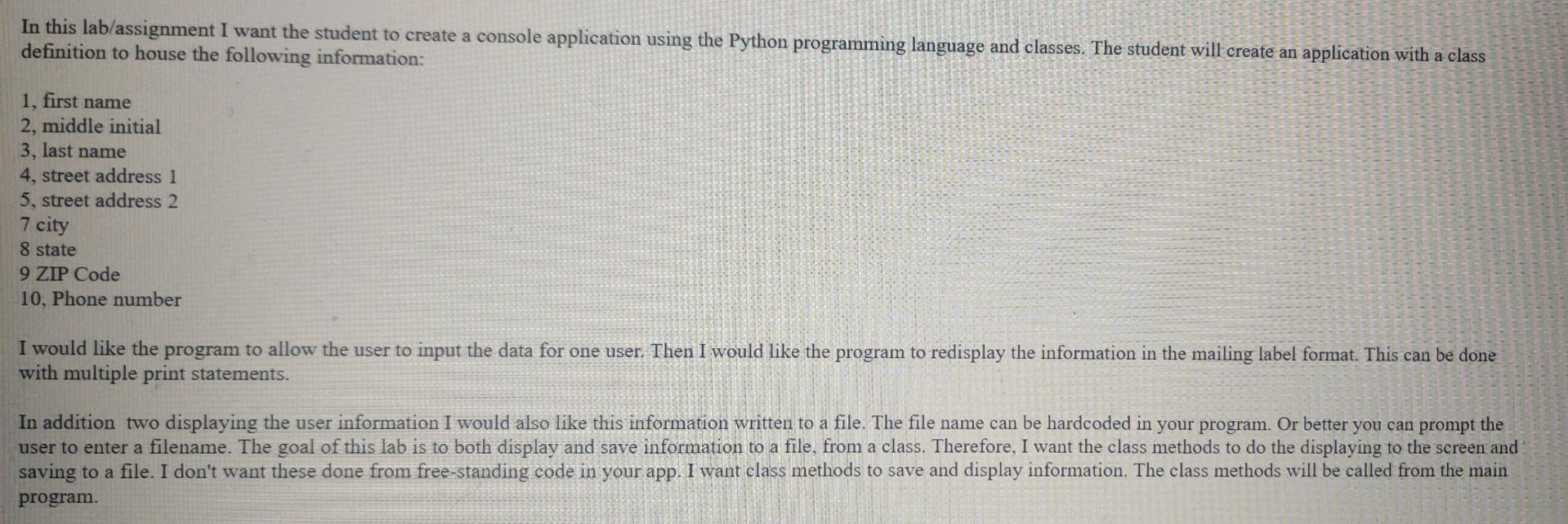 Solved In this lab/assignment I want the student to create a | Chegg.com