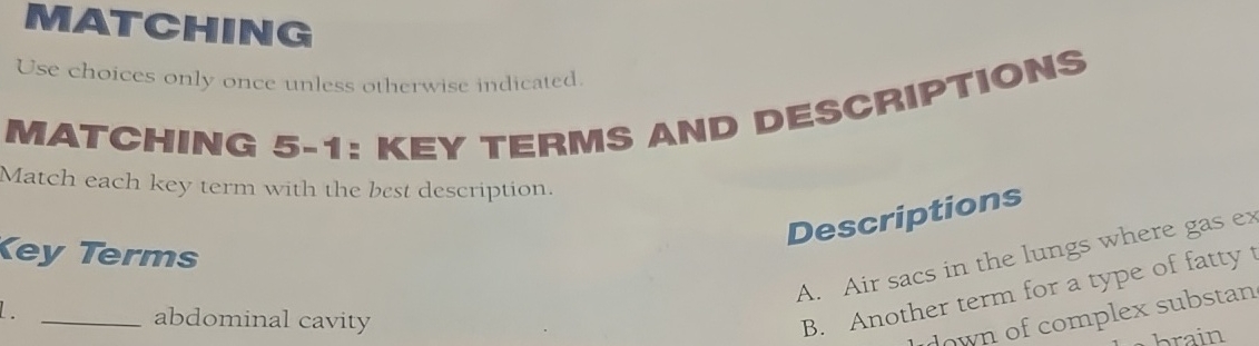 MATCHINGUse choices only onee unless otherwise | Chegg.com