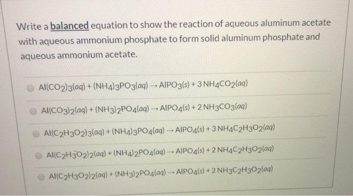 Solved Write a balanced equation to show the reaction of | Chegg.com