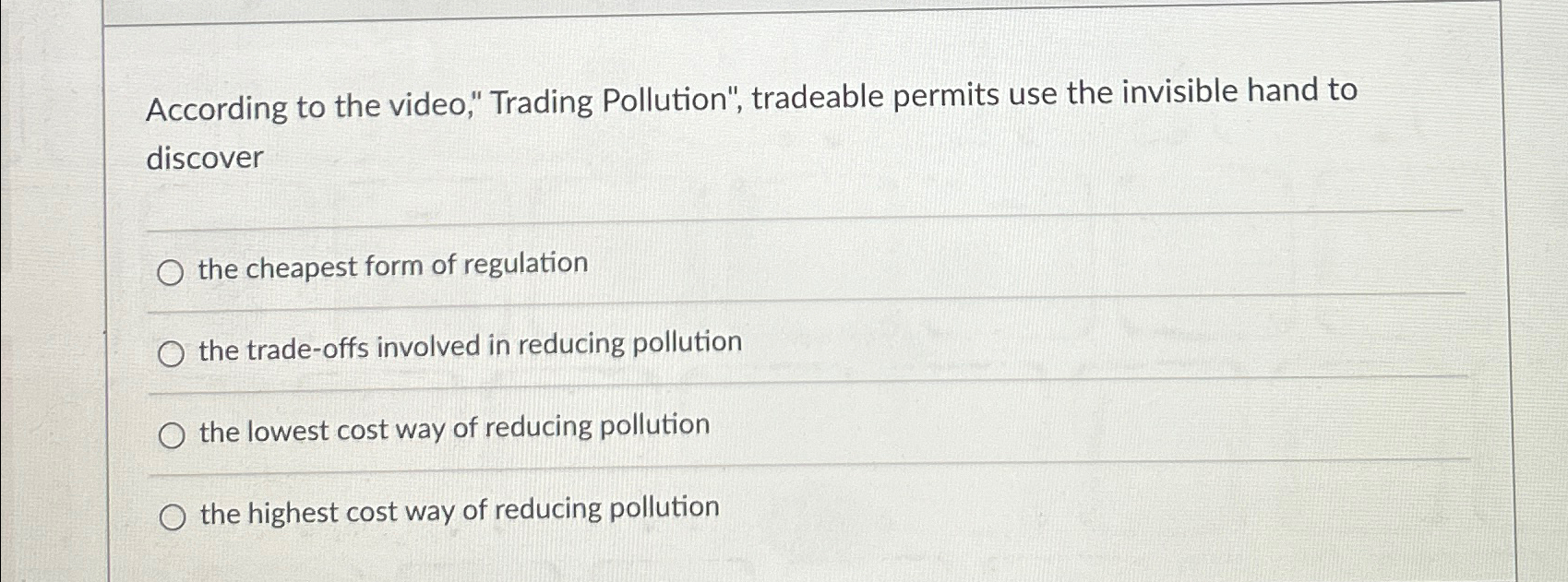 Solved According to the video," Trading Pollution", | Chegg.com