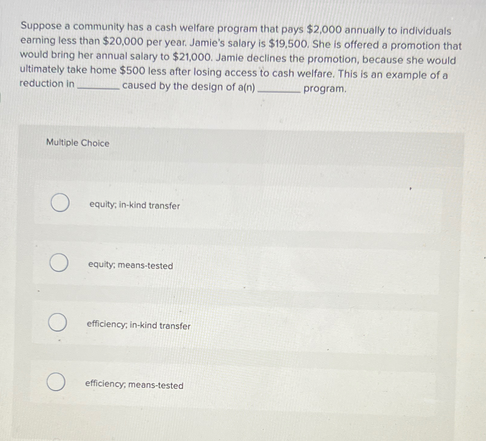 Solved Suppose a community has a cash welfare program that | Chegg.com