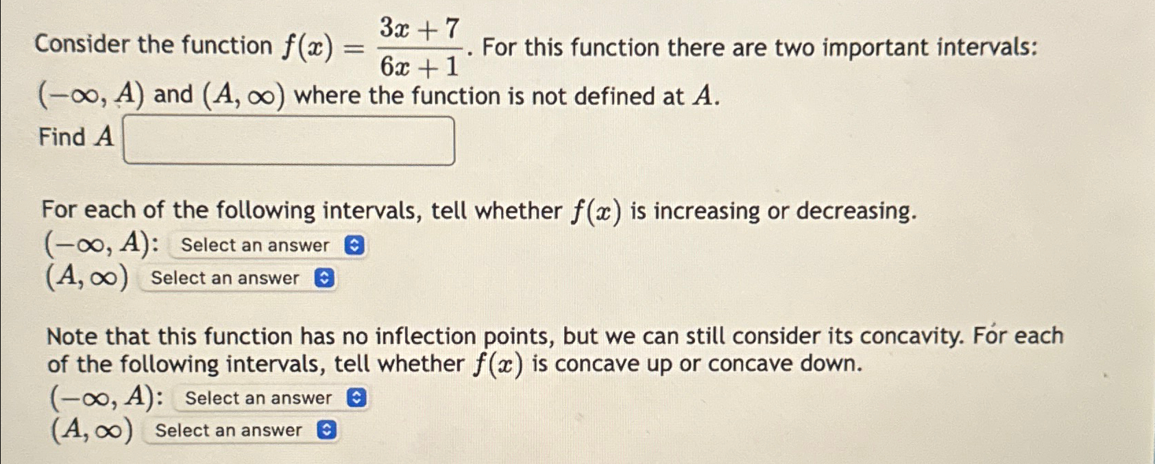 Solved Consider the function f(x)=3x+76x+1. ﻿For this | Chegg.com