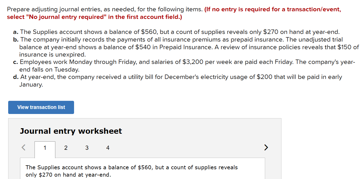 Solved Prepare adjusting journal entries, as needed, for the | Chegg.com