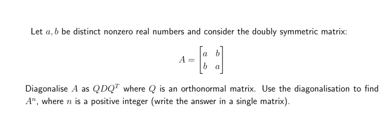 Solved Let a,b ﻿be distinct nonzero real numbers and | Chegg.com