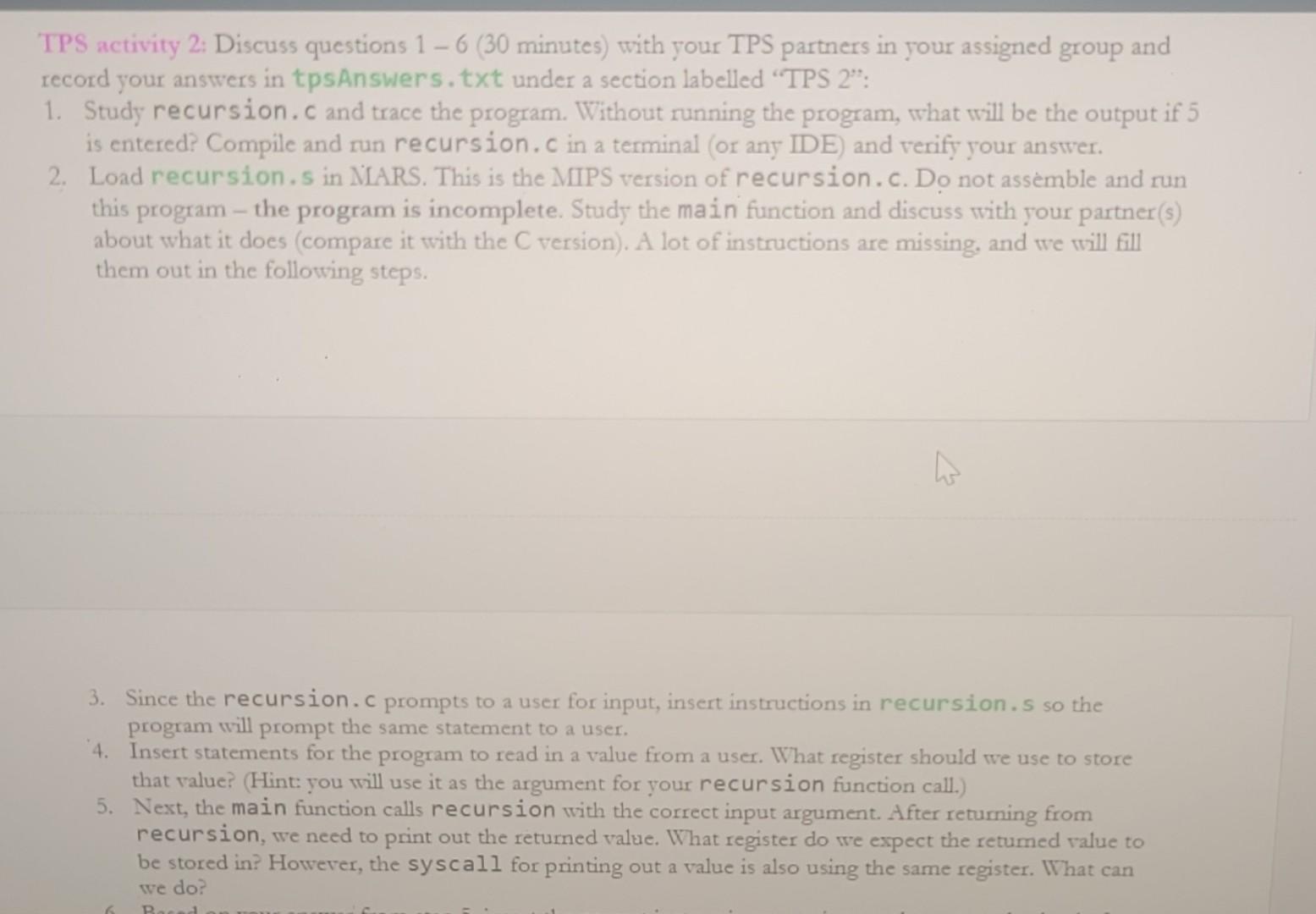 Solved TPS activity 2: Discuss questions 1−6 ( 30 minutes) | Chegg.com