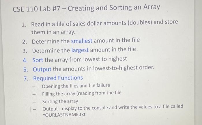 Solved CSE 110 Lab #7 - Creating and Sorting an Array 1. | Chegg.com