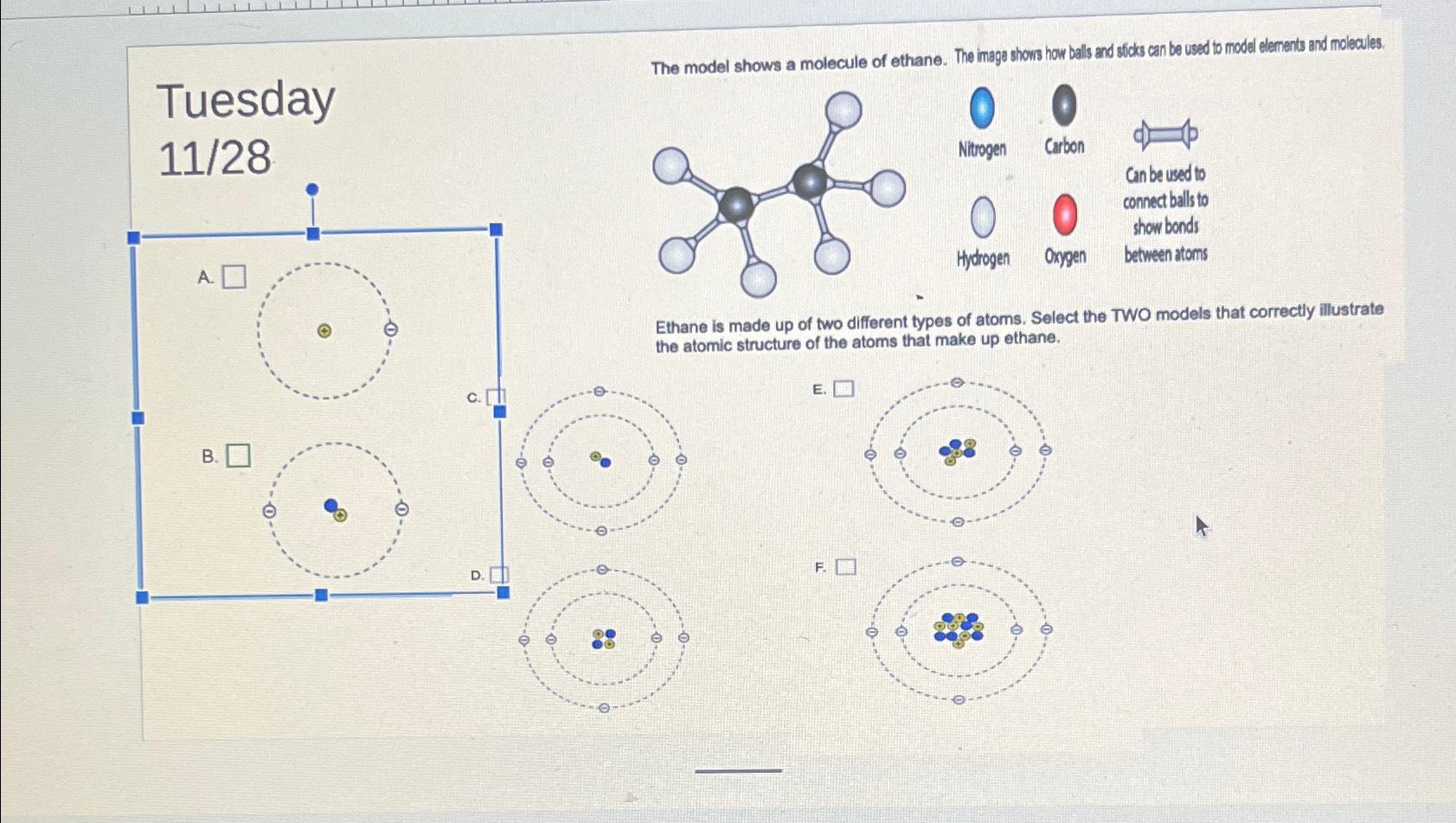 Solved The model shows a molecule of ethane. The show and | Chegg.com
