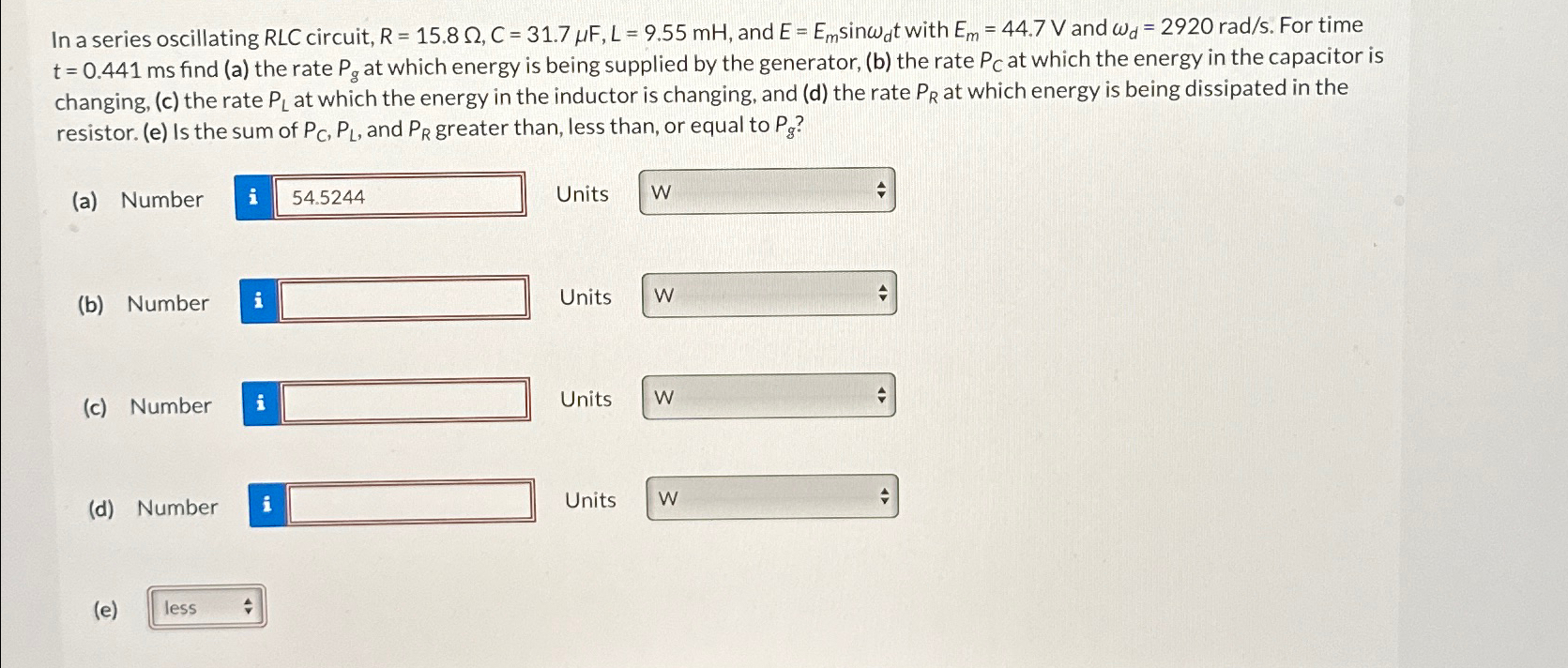 Solved In a series oscillating RLC ﻿circuit, | Chegg.com