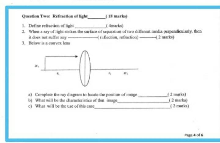 Solved Question Two: Refraction of light (1 marks) 1. Define | Chegg.com
