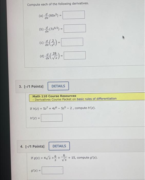 Solved Compute each of the following derivatives. (a) | Chegg.com