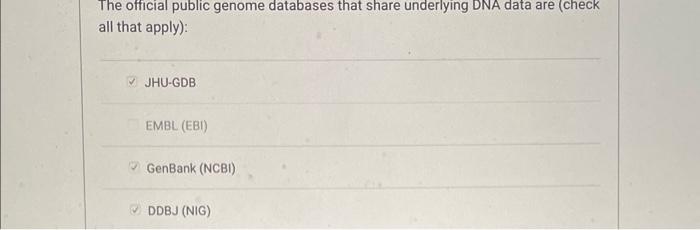 Solved The official public genome databases that share | Chegg.com