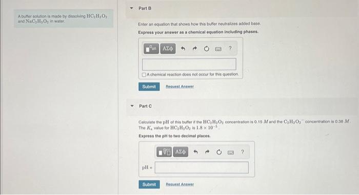 Solved A butfer solution is made by dissolving HC2H3O2 Part | Chegg.com