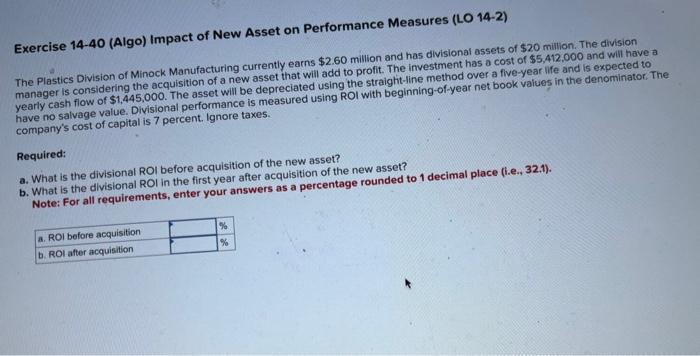 Solved Exercise 14-40 (Algo) Impact of New Asset on | Chegg.com