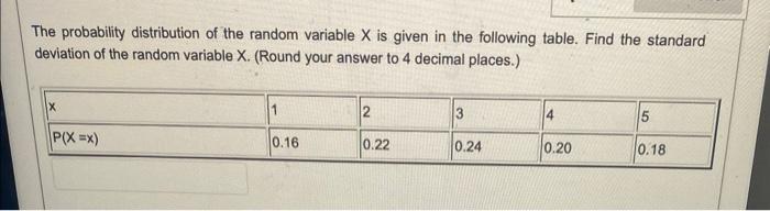 Solved The probability distribution of the random variable X | Chegg.com