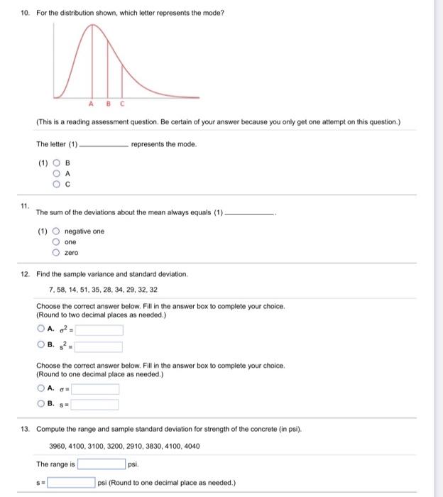 Solved 10. For the distribution shown, which letter | Chegg.com