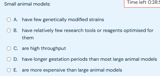 Solved Small animal models:Time left 0:28:5A. ﻿have few | Chegg.com