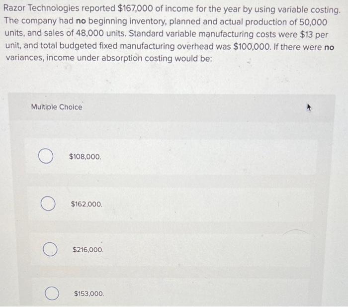 Solved Razor Technologies reported $167,000 of income for | Chegg.com