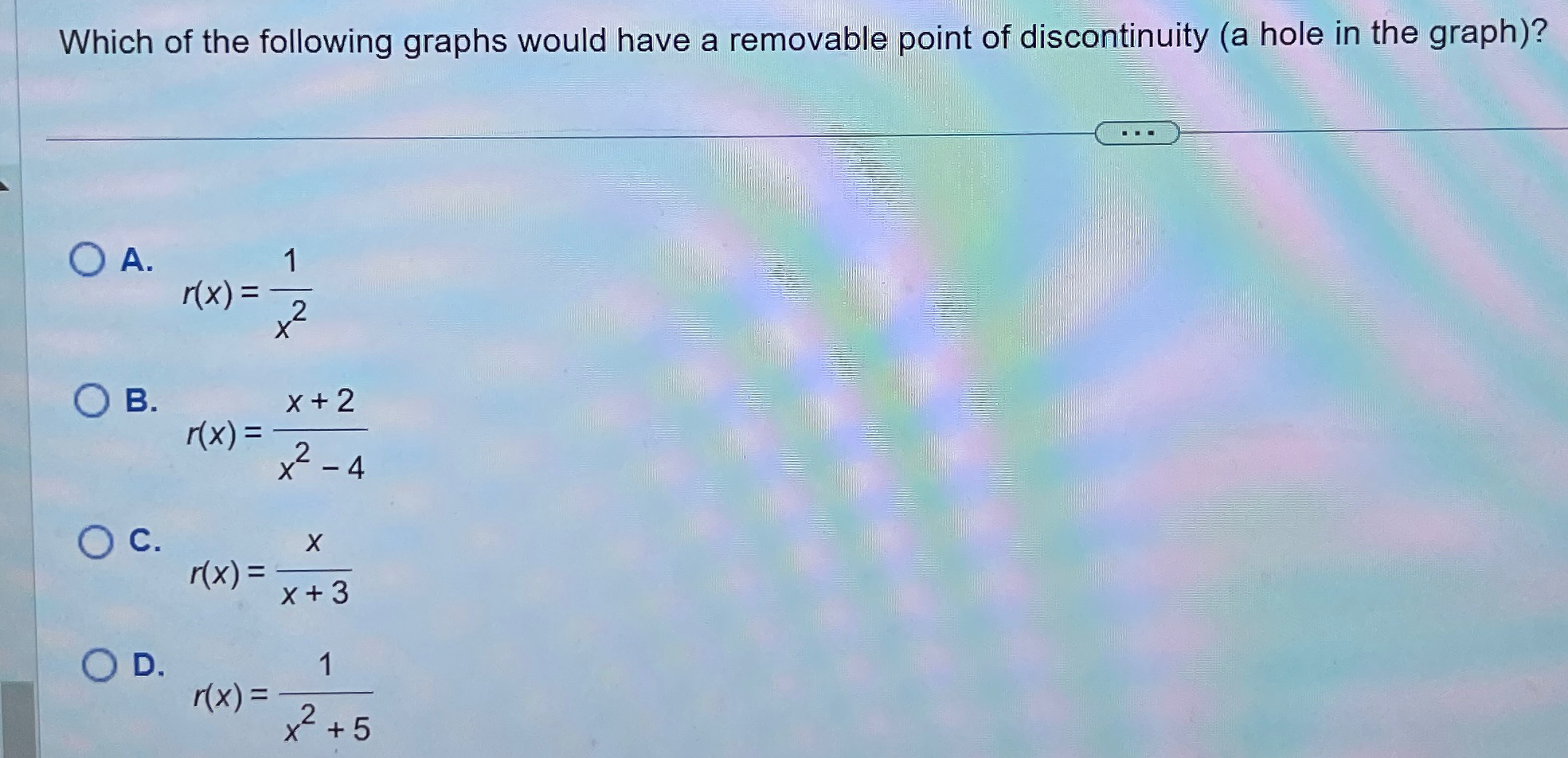 Solved Which of the following graphs would have a removable | Chegg.com