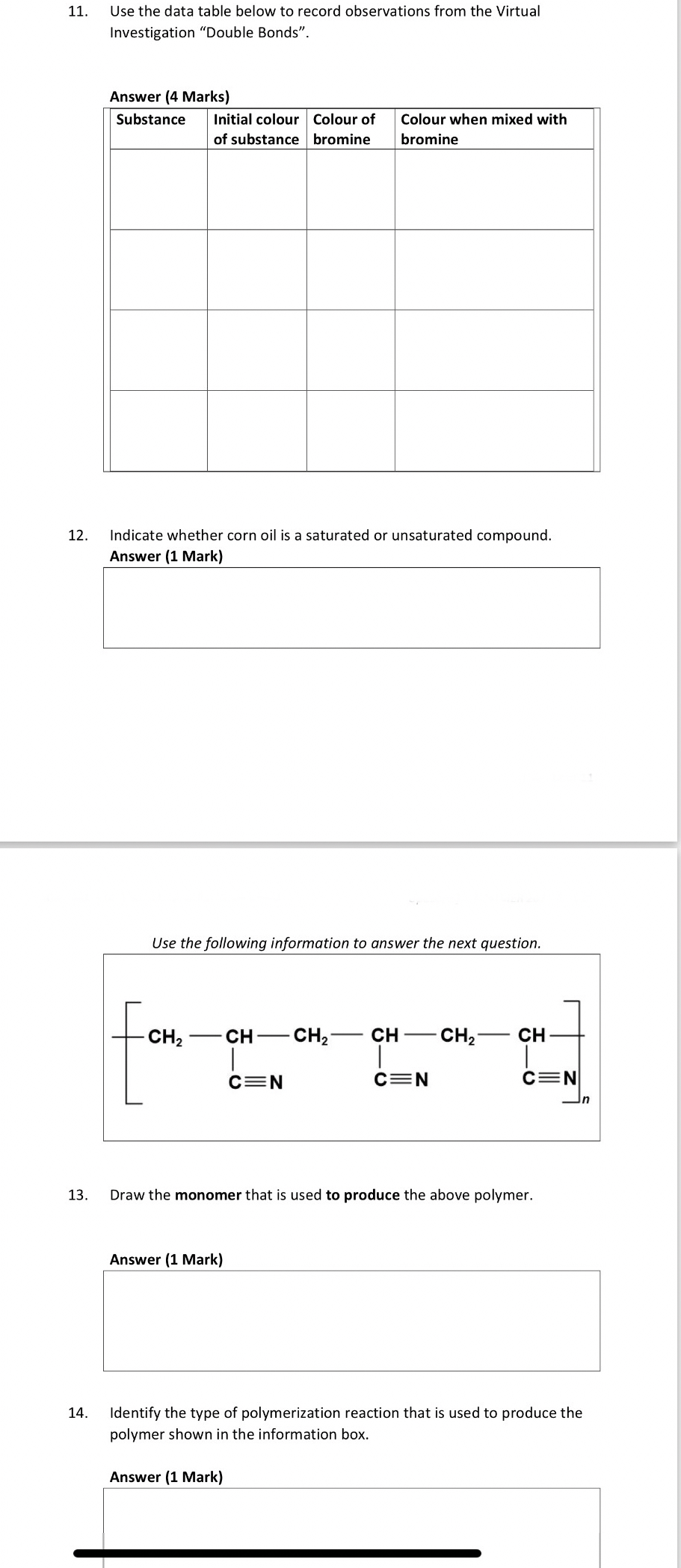 Use the data table below to record observations from | Chegg.com