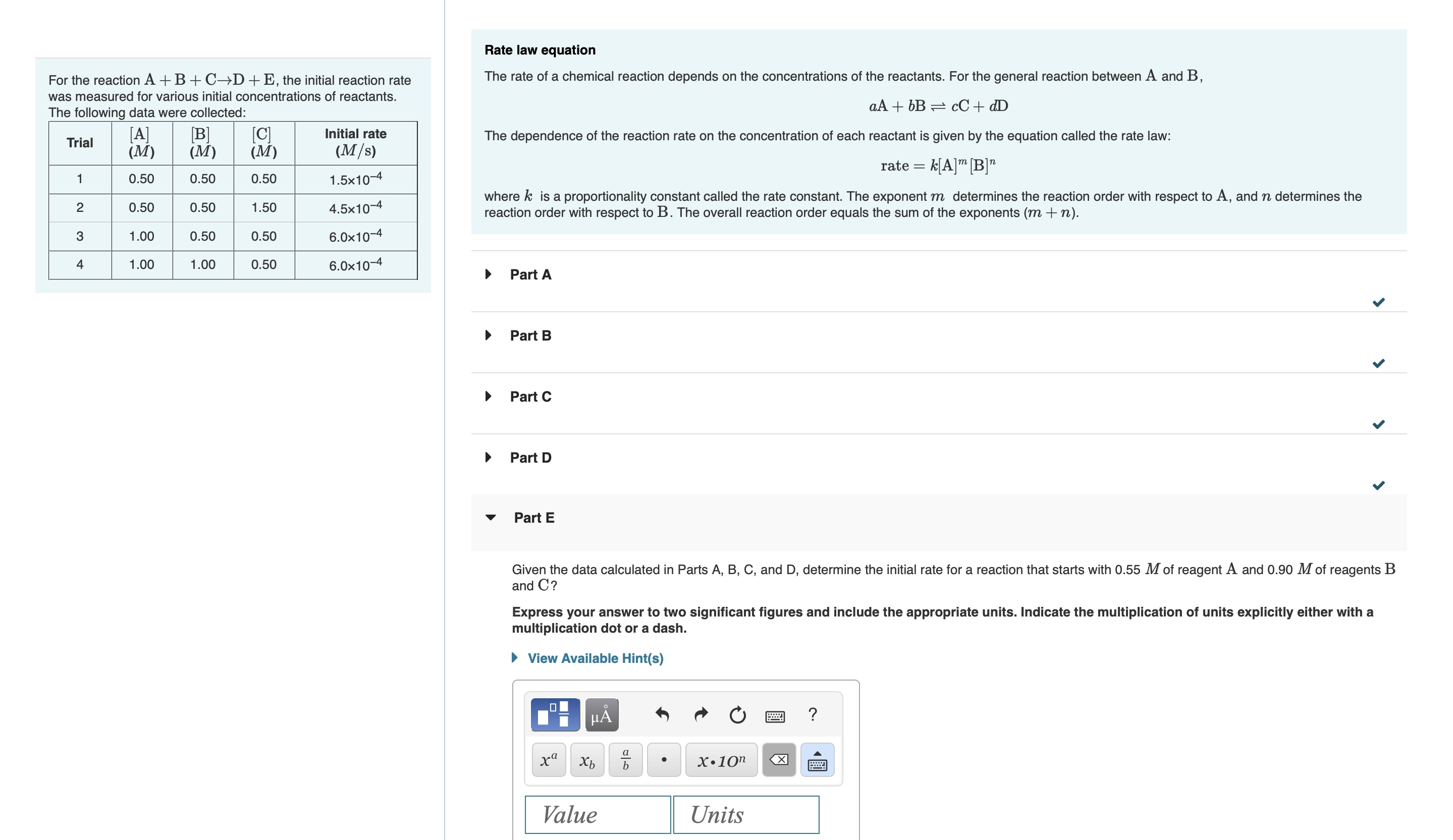 Solved Rate law equationFor the reaction A+B+C→D+E, ﻿the | Chegg.com