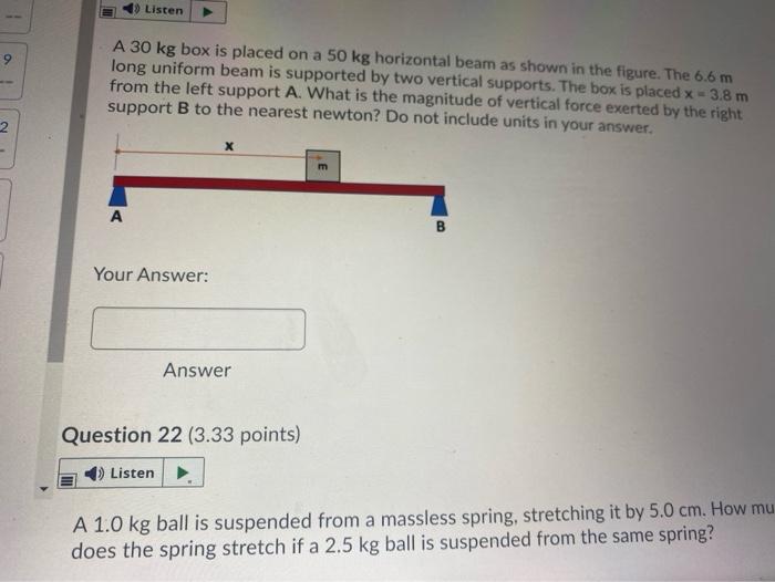 Solved Listen 9 A 30 kg box is placed on a 50 kg horizontal | Chegg.com