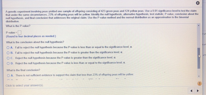 Solved A genetic experiment involving peas yielded one | Chegg.com