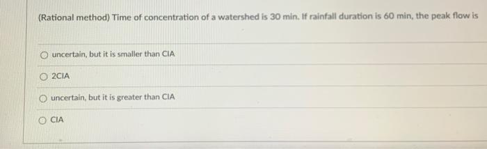 Solved (Rational method) Time of concentration of a | Chegg.com