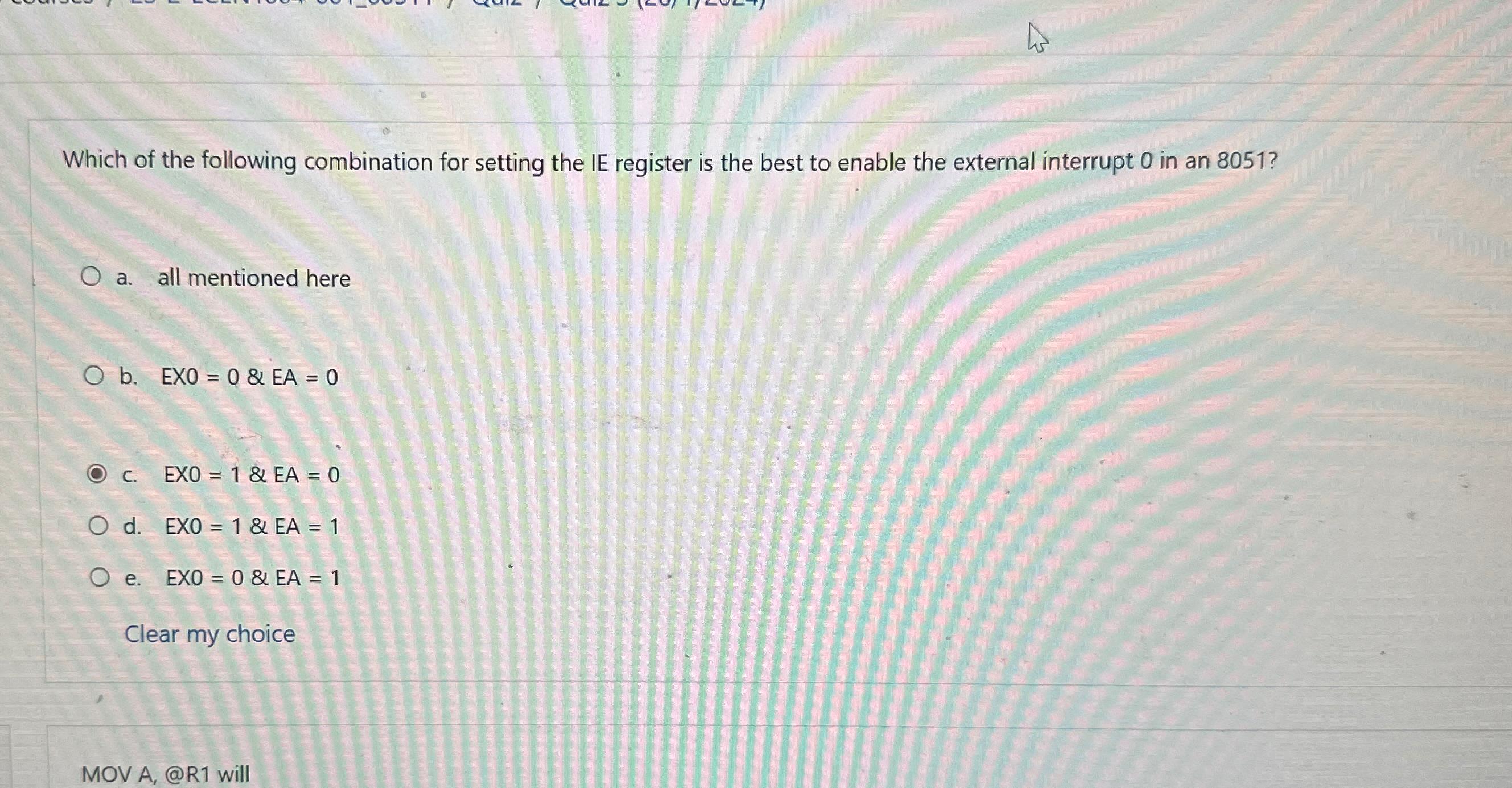 Solved Which of the following combination for setting the IE | Chegg.com