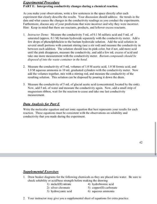 Experimental Procedure PARTE: Interpreting | Chegg.com