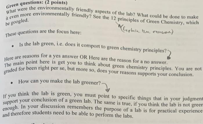Solved Green questions: (2 points) What were the | Chegg.com